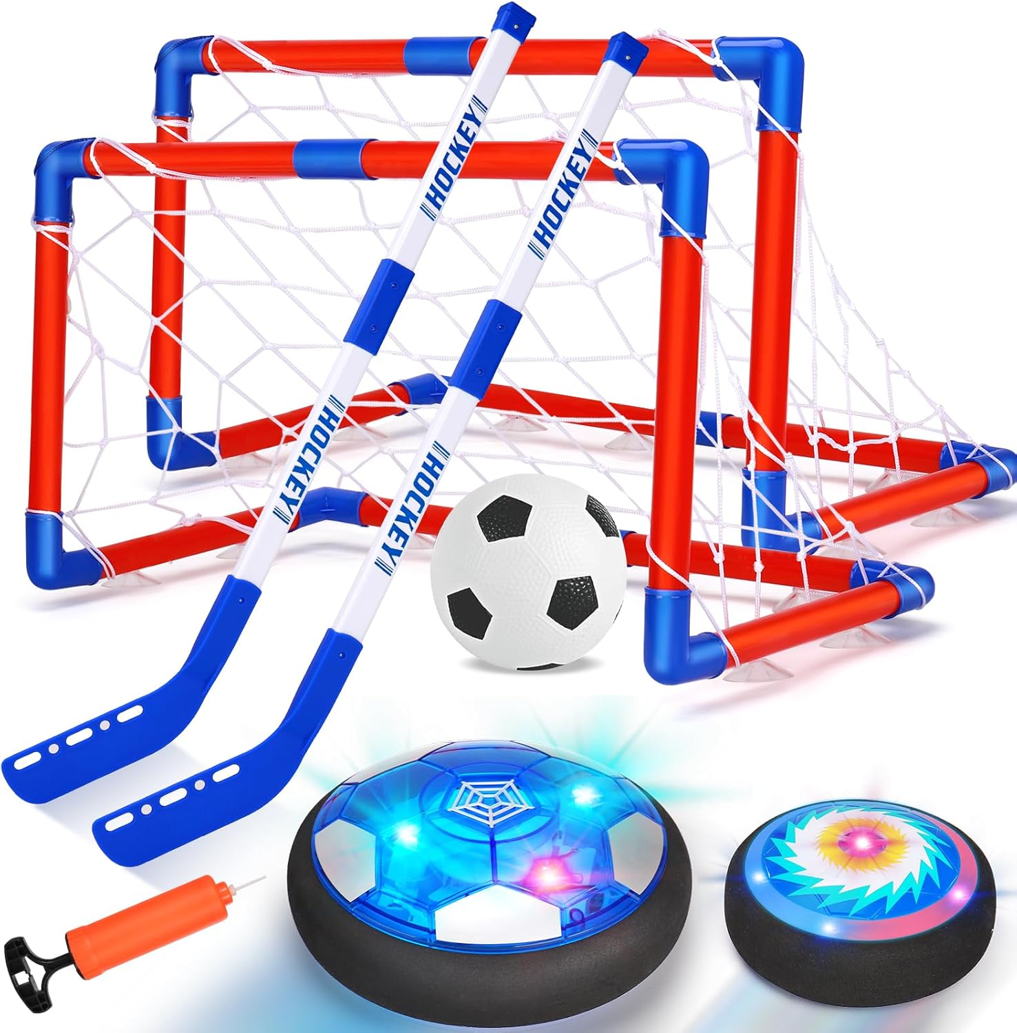 3 in 1 Hover Football Hockey Set for Kids with 2 Goals, LED Hover ...