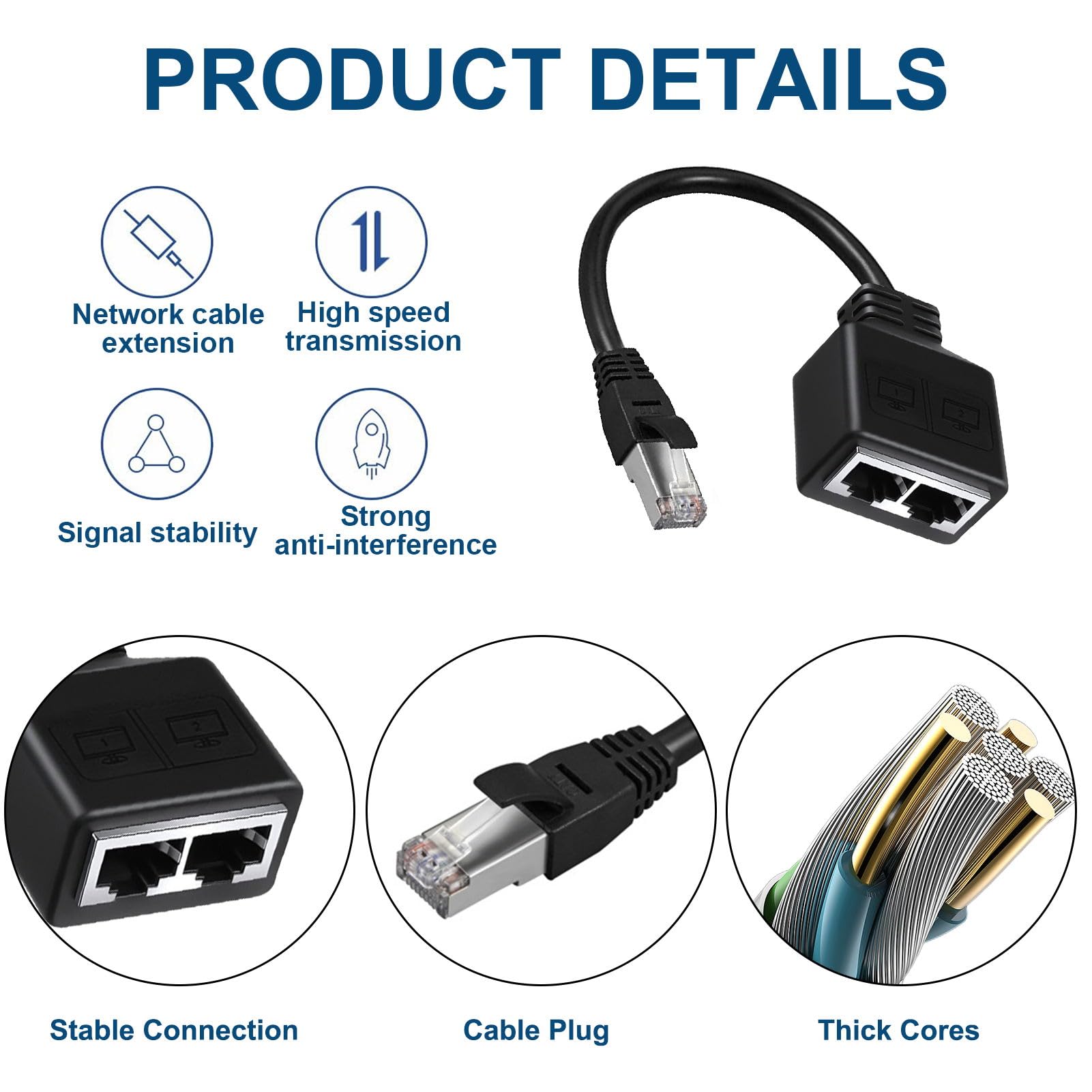 RJ45 Ethernet Cable Splitter Network Adapter, Ethernet Splitter 1 to 2 ...