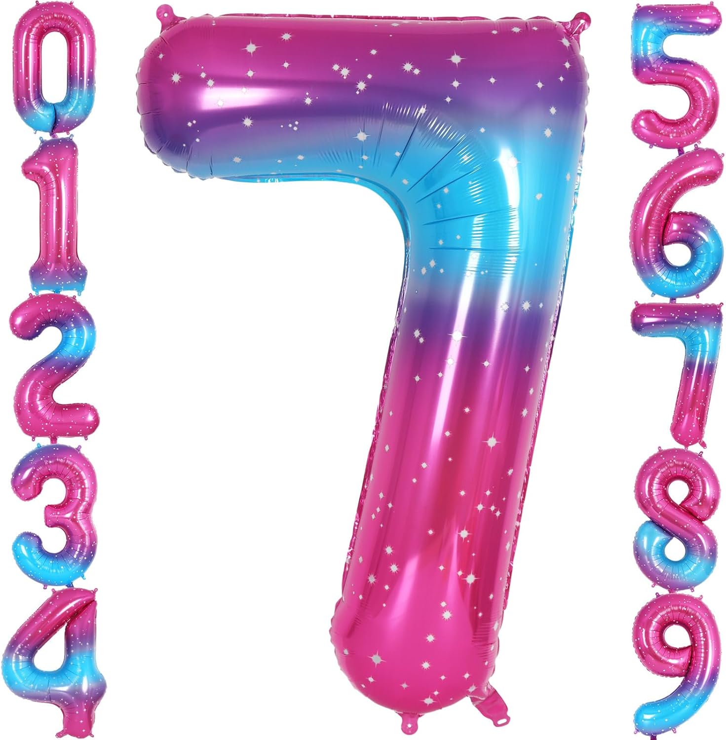Amazon.com: Pink Blue Number 7 Balloon, Large Foil Helium Gradient ...