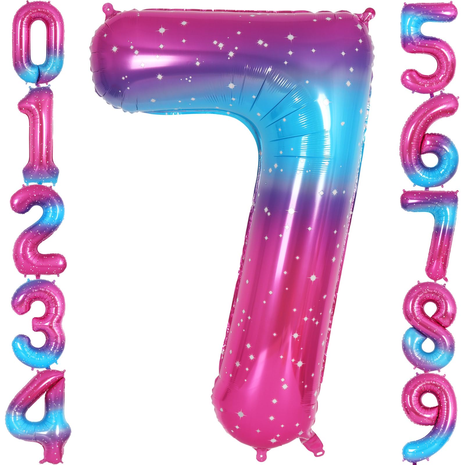 Amazon.com: Pink Blue Number 7 Balloon, Large Foil Helium Gradient ...