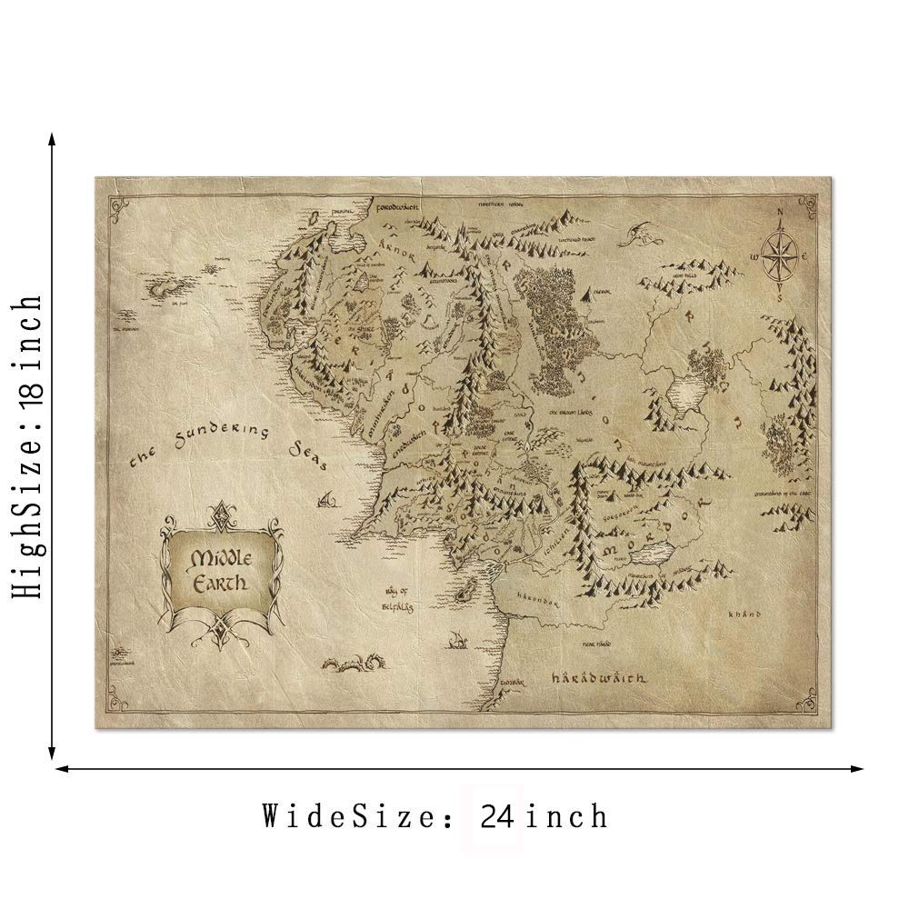 Buy 1 Piece Wall Art Picture Map Canvas Painting Map of Middle Earth ...