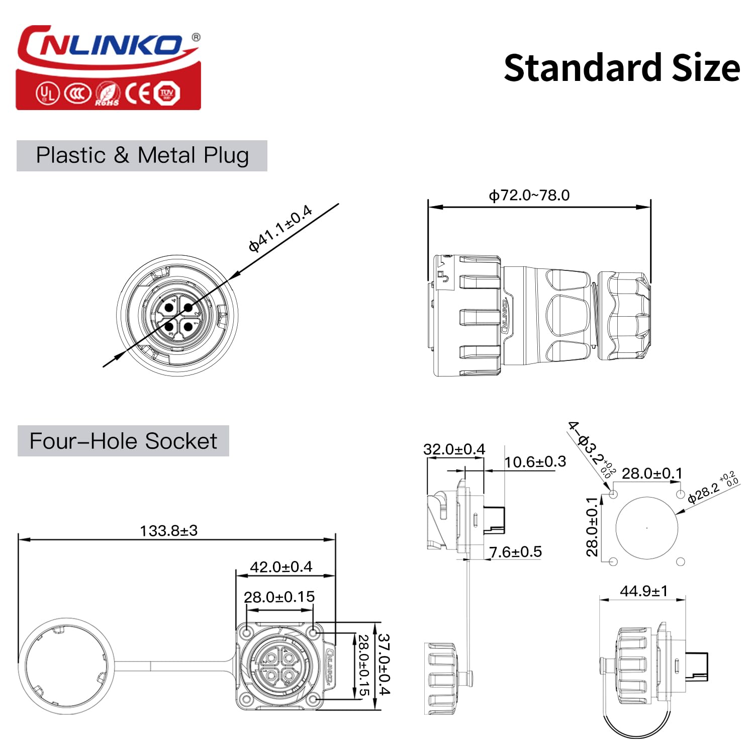Snapklik.com : CNLINKO YM-24 4 PIN Industrial Waterproof Connectors ...
