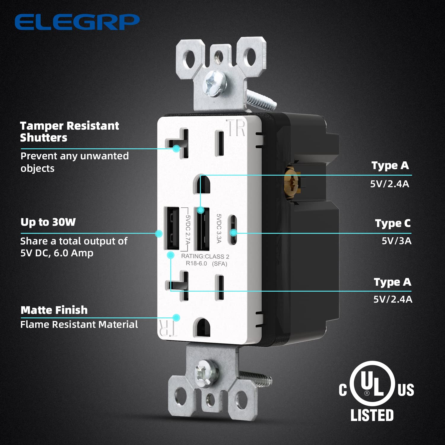 Snapklik.com : ELEGRP USB Outlets Receptacles, 3-Port USB C Wall Outlet ...