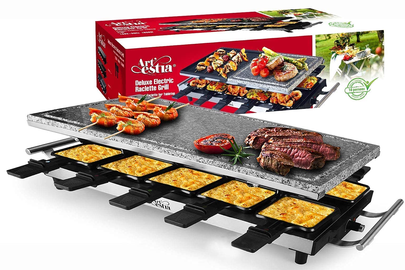 Artestia Raclette Table Grill,1500W Raclette Grill,10 Paddles Korean ...