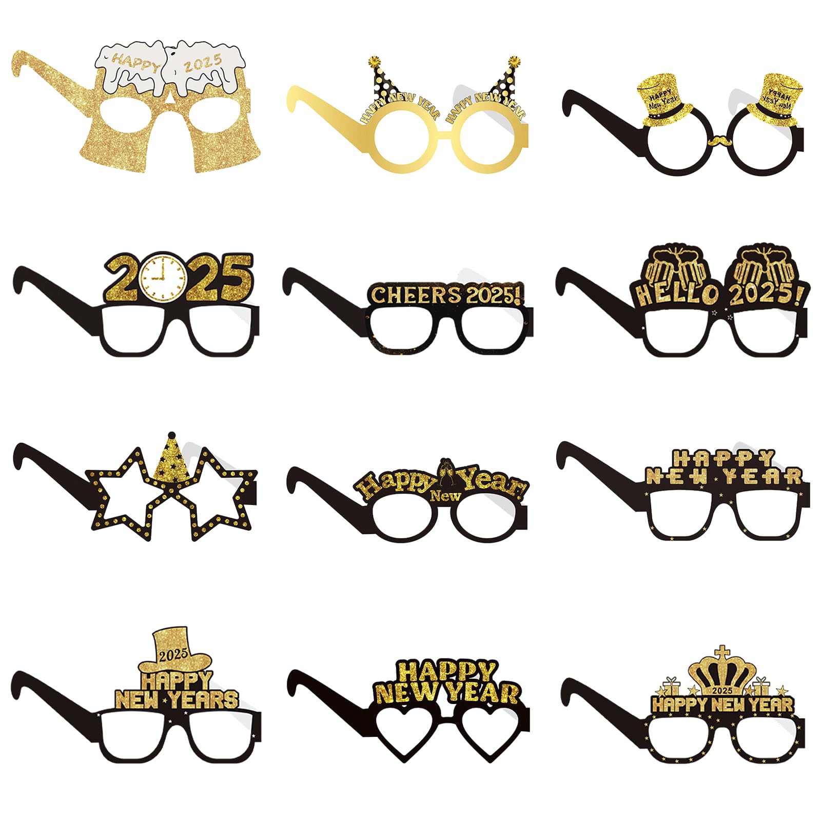 PLUSHCEWT 12 Pack 2025 Happy New Year Eyeglasses, Novelty Party Paper ...
