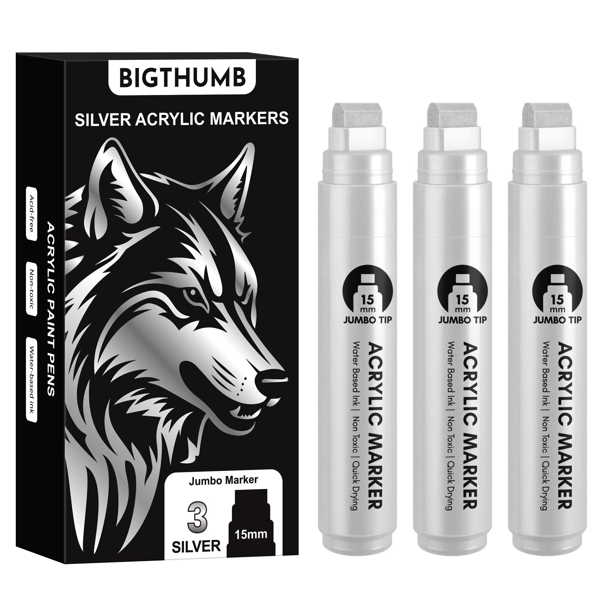 Amazon.com: BIGTHUMB 3 Pcs Silver Jumbo Permanent Markers: 15mm Wide ...
