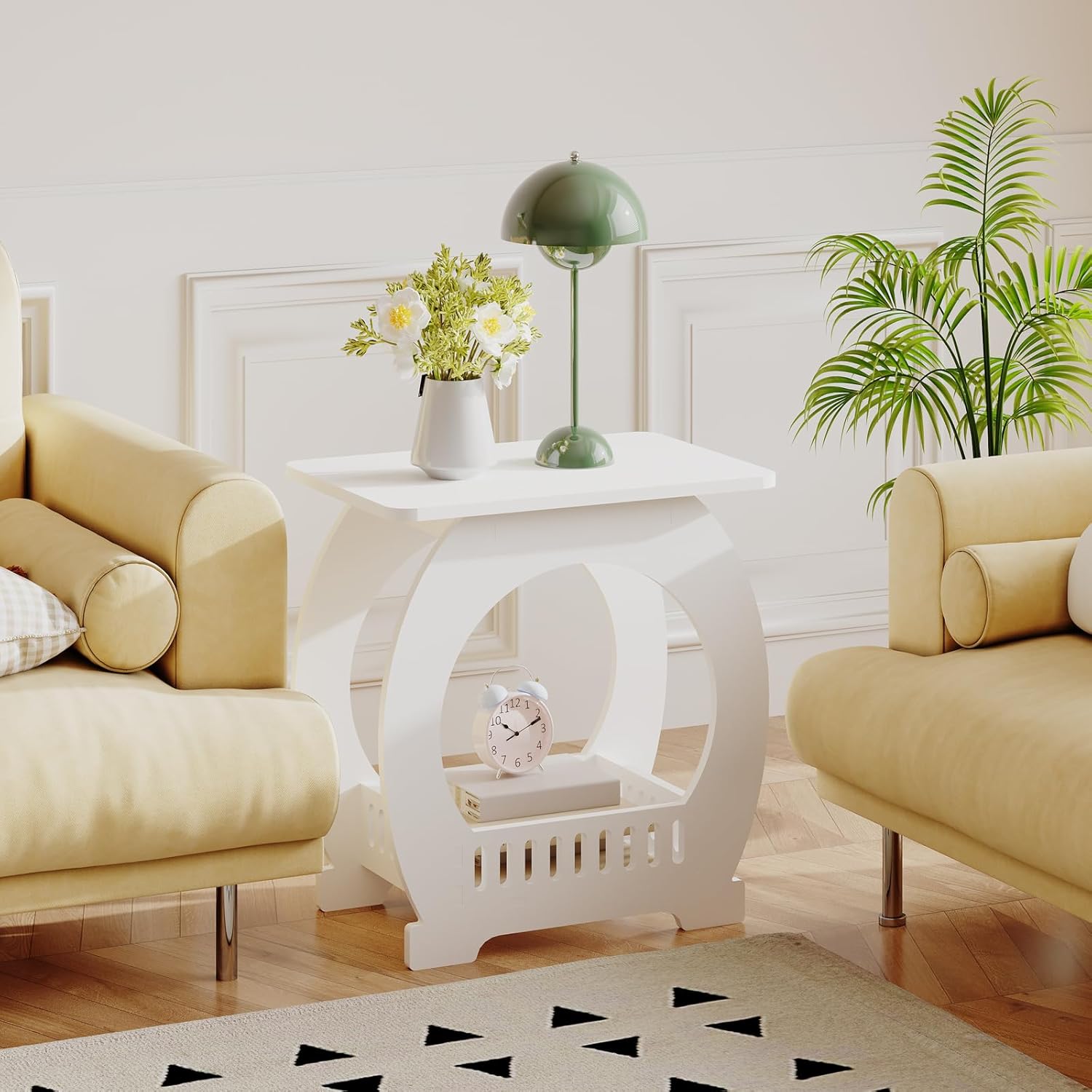 Dripex 2-Tier Side End Table with Storage Shelf Basket, White Small ...