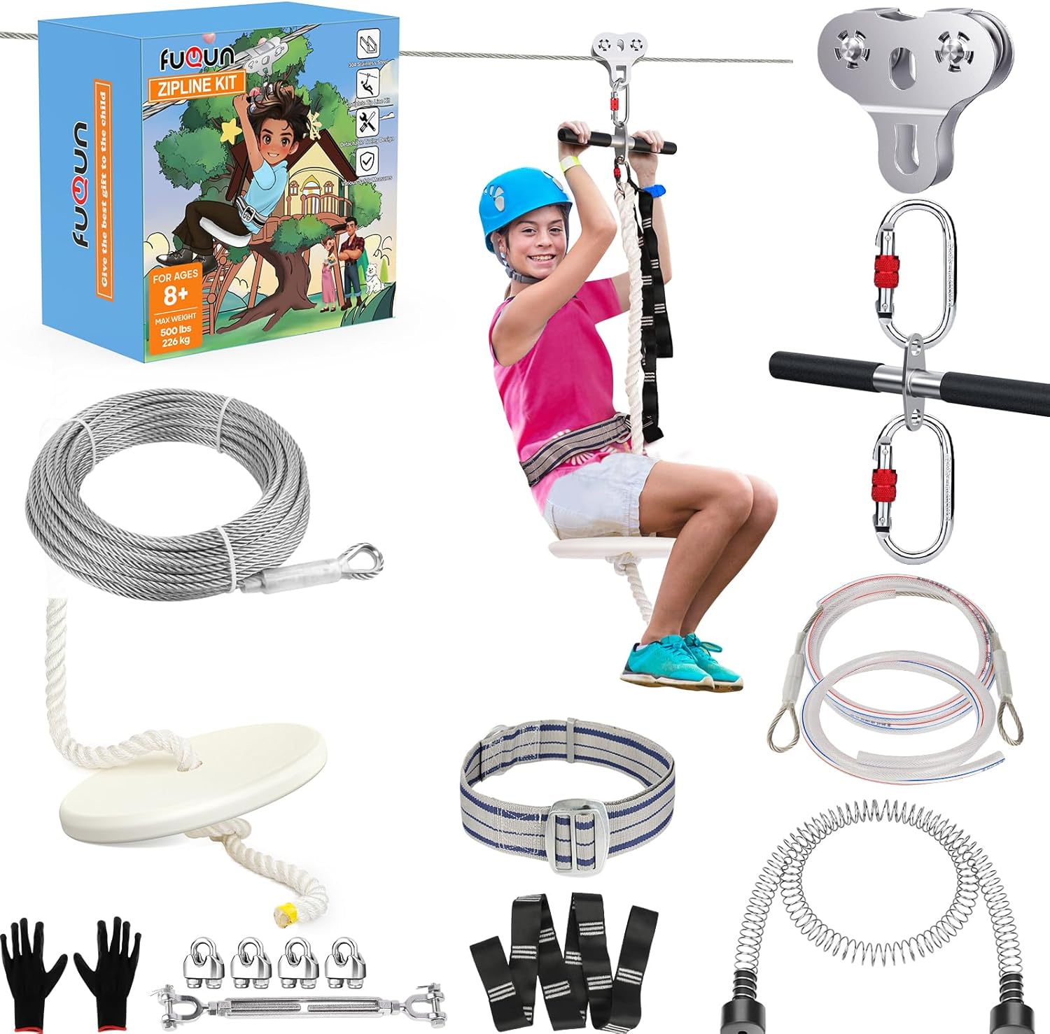 Amazon.com: FUQUN 80/100/120/150/180 FT Zipline for Kids and Adults ...
