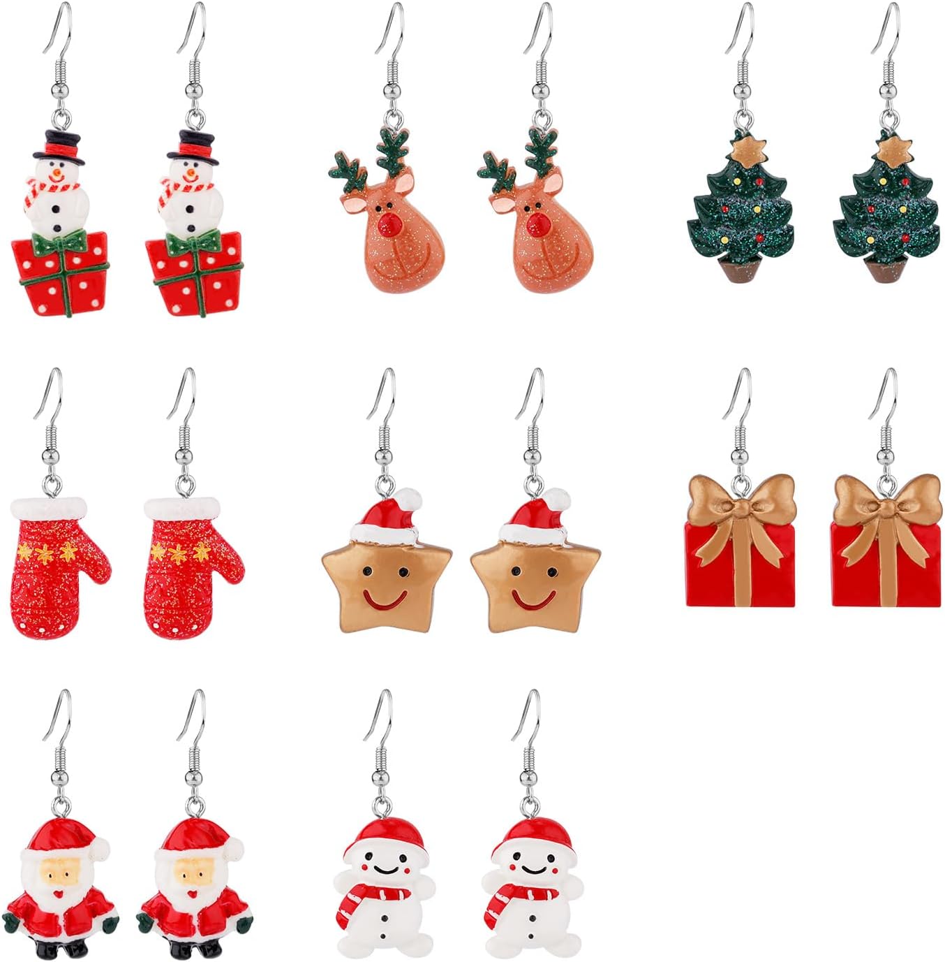Amazon.com: 8 Pairs Christmas Earrings Set, Resin Christmas Tree ...