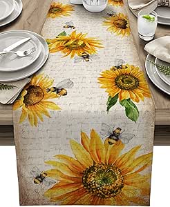 Amazon.com: Cotton Linen Table Runner Sunflower Yellow Flower on ...