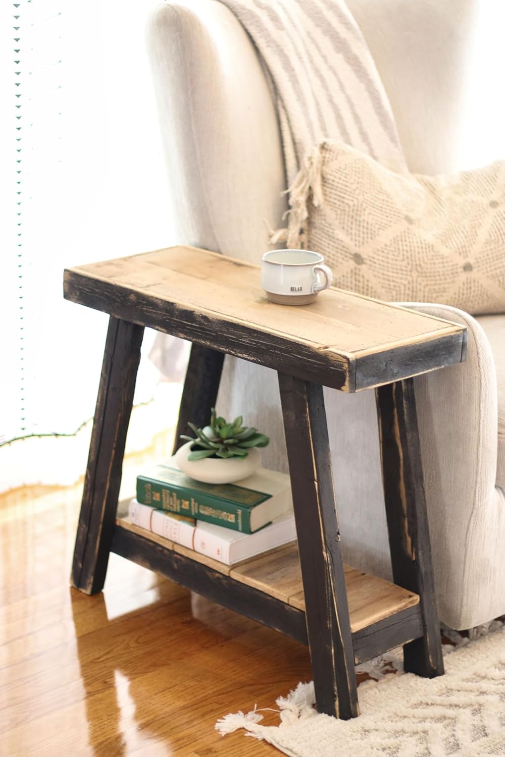 Amazon.com: Aztec A-Frame Side Table; Reclaimed Wood End Table (Black ...