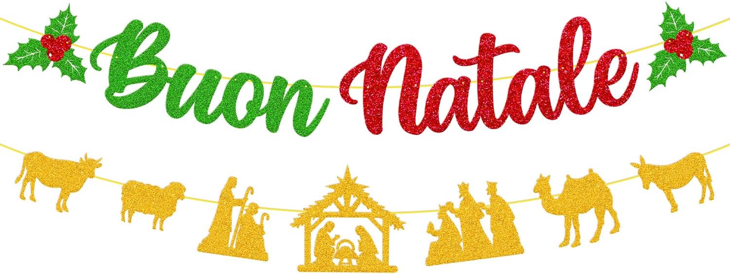 Amazon.com: Merry Christmas Decoration Buon Natale Banner Nativity ...