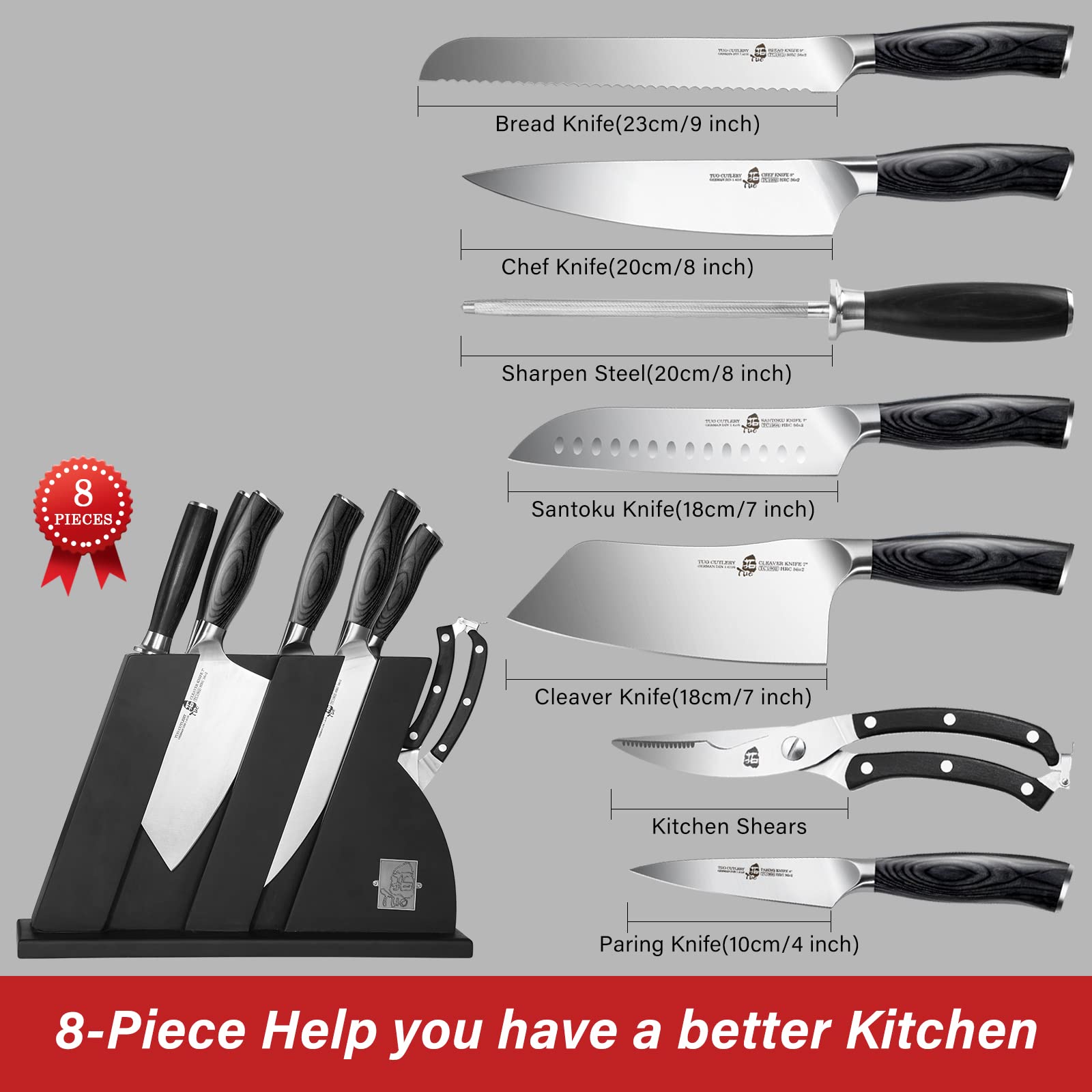 Snapklik.com : TUO 8 Pcs Chef Knife Set - Professional Knife Block Set ...