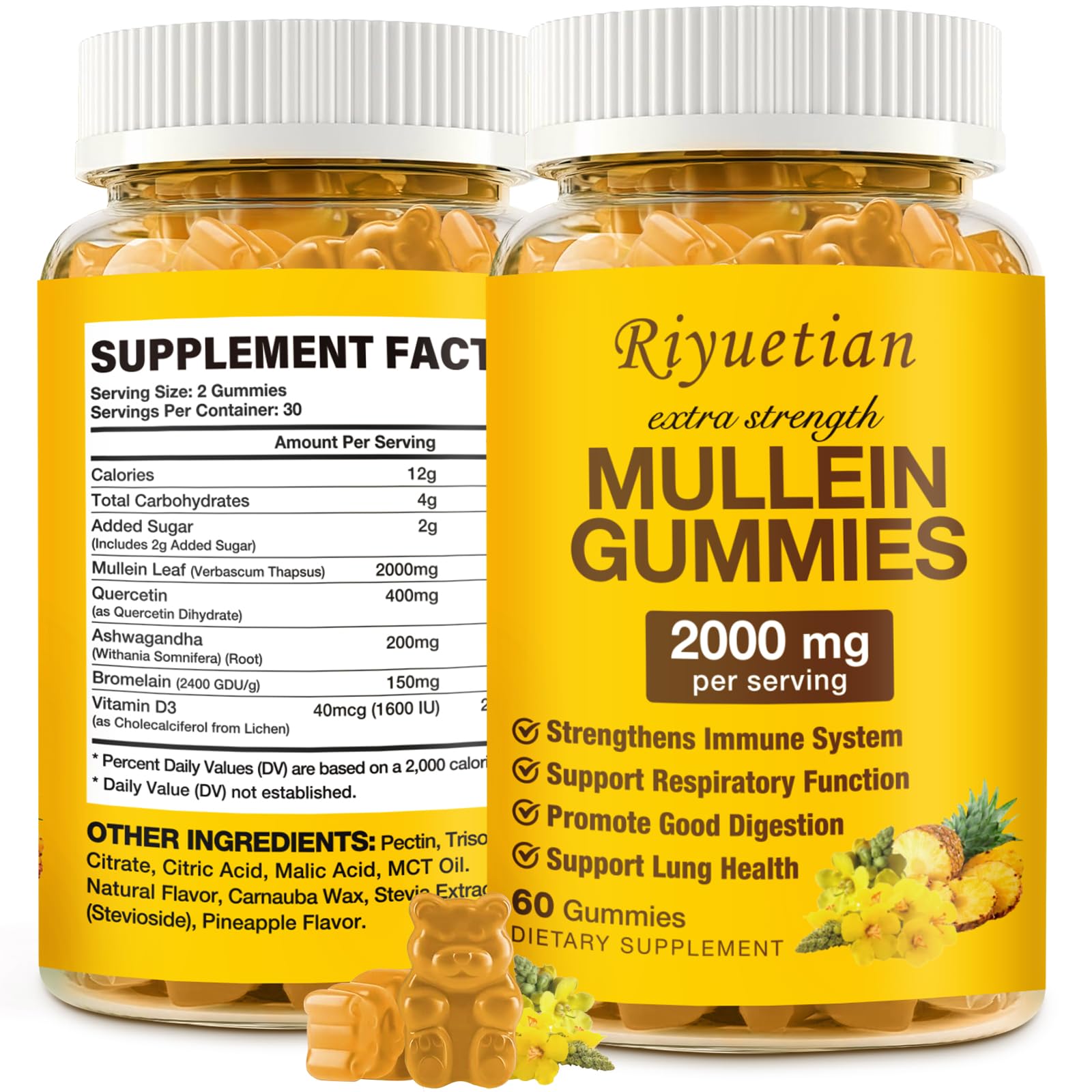 Amazon.com: Riyuetian Mullein Gummies with 2000mg Mullein Leaf Extract ...