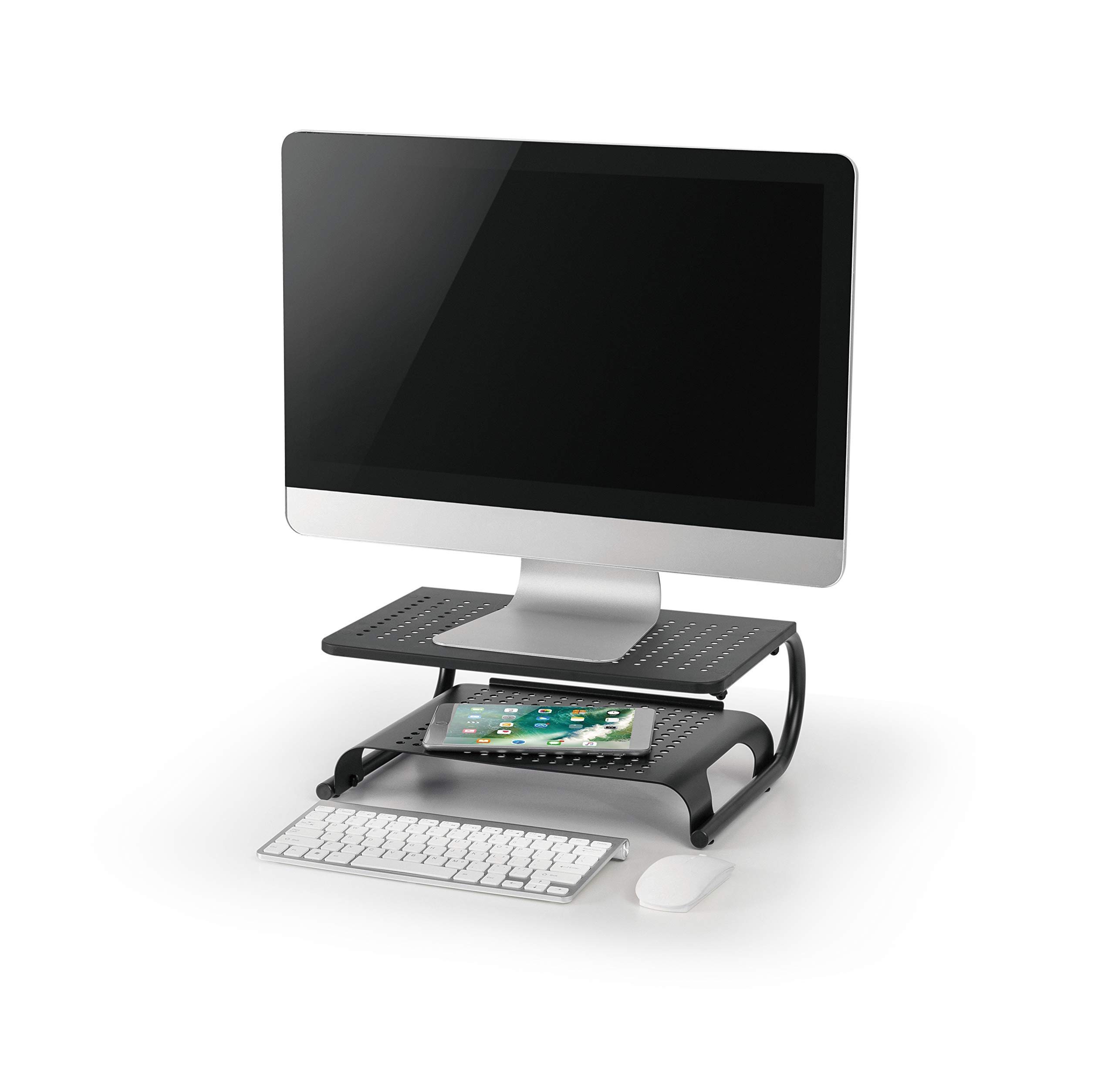 Buy Rife Monitor Stand Riser with Vented Metal Base, 2 Tier Desk ...
