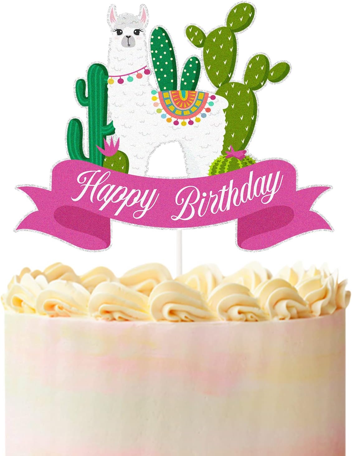 Amazon.com: Llama Cactus Happy Birthday Cake Topper, Mexican Alpaca ...