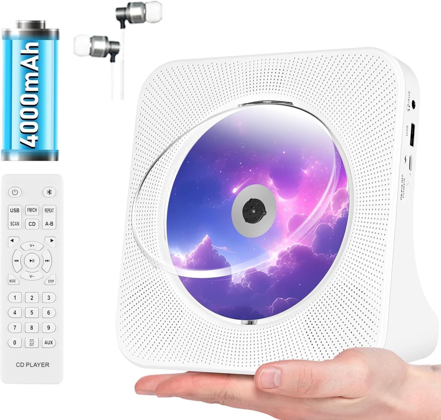 Greadio CD Player Tragbar mit Bluetooth 5.3, 2000mAh Wiederaufladbarer ...