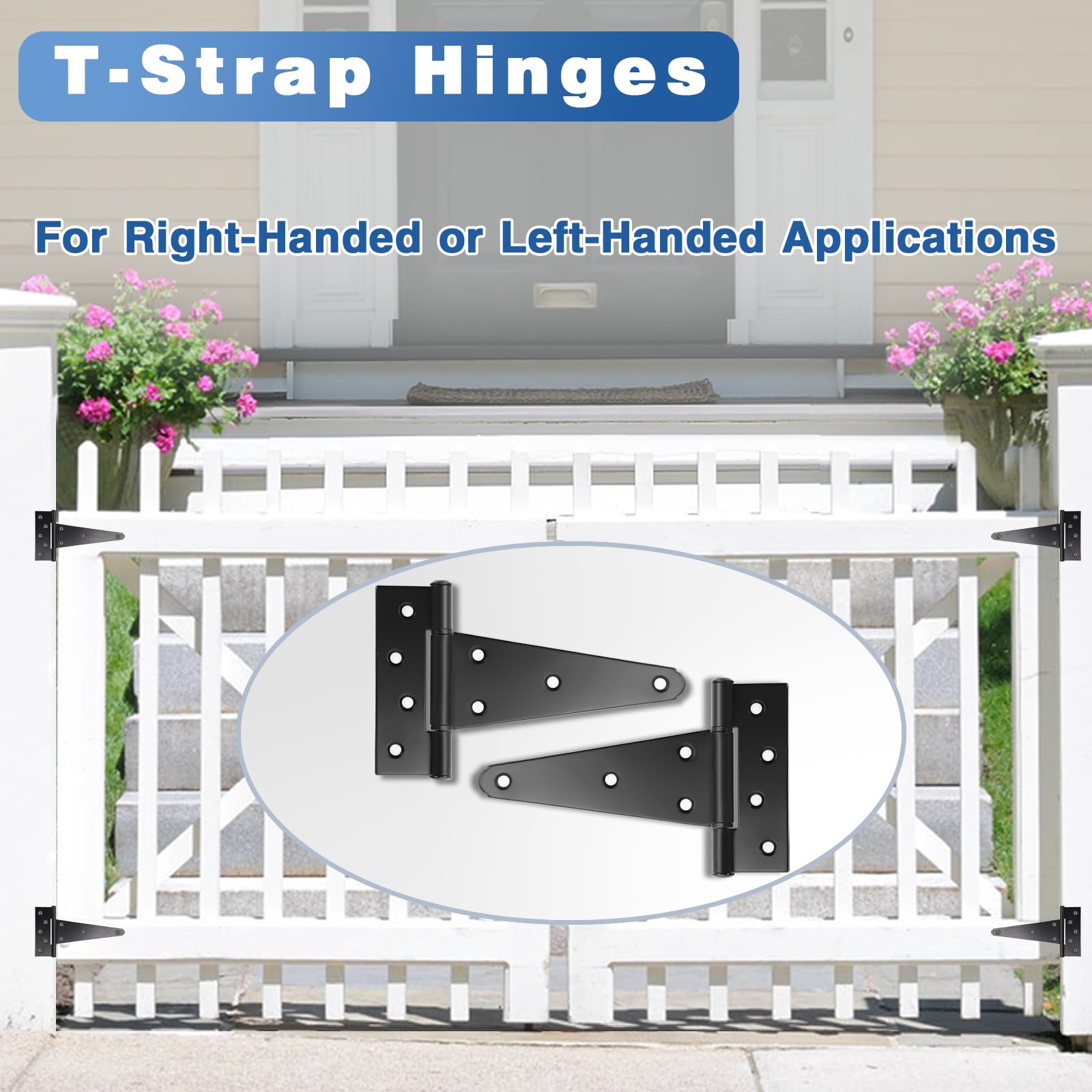 Snapklik.com : 8 Inch T-Strap Heavy Duty Gate Hinges - 4 Pack Black ...