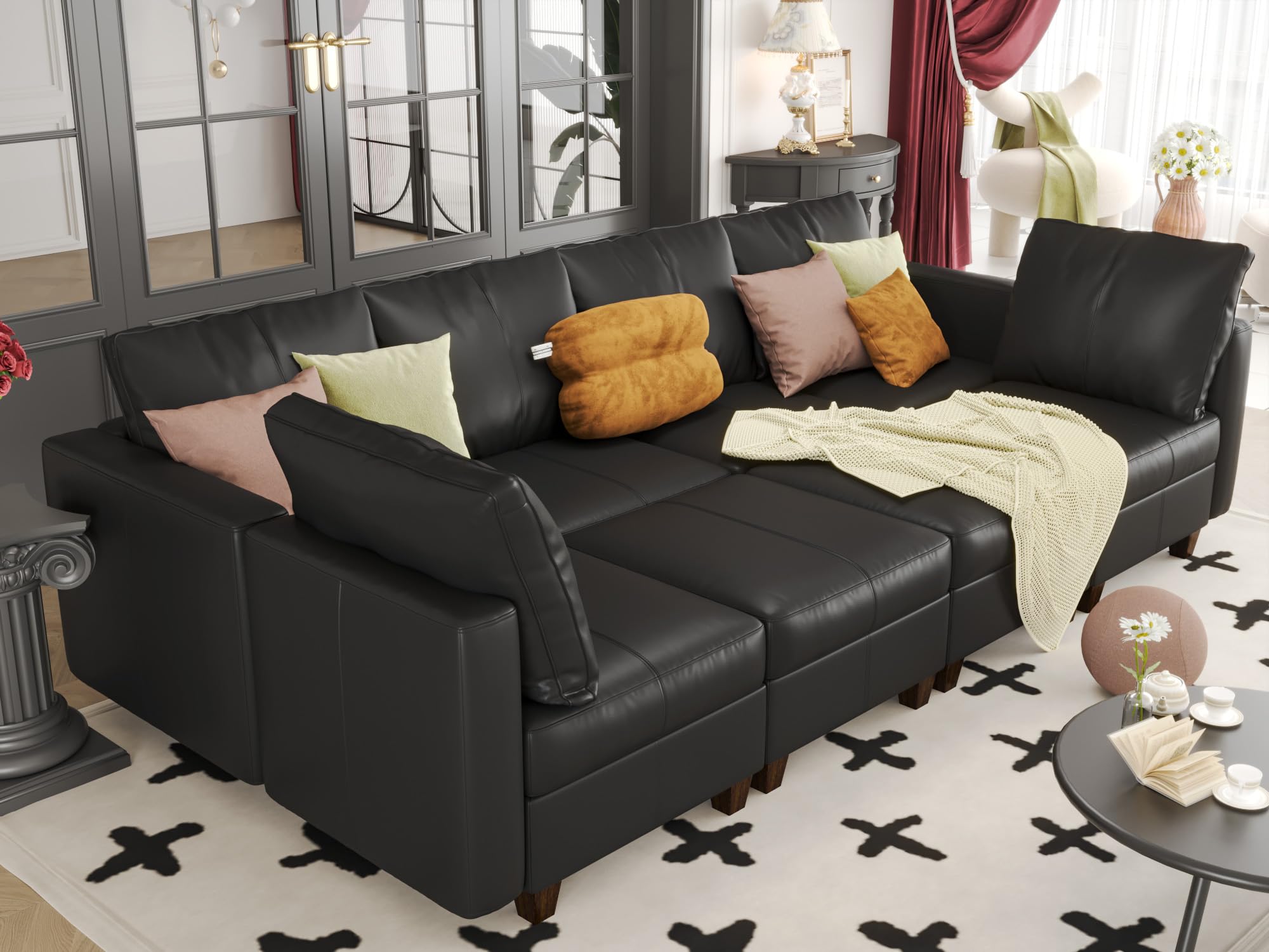 Amazon.com: EASE MOOSE Modular Sectional Sofa Sleeper Couch with Storage, 8 Seat Faux Leather ...