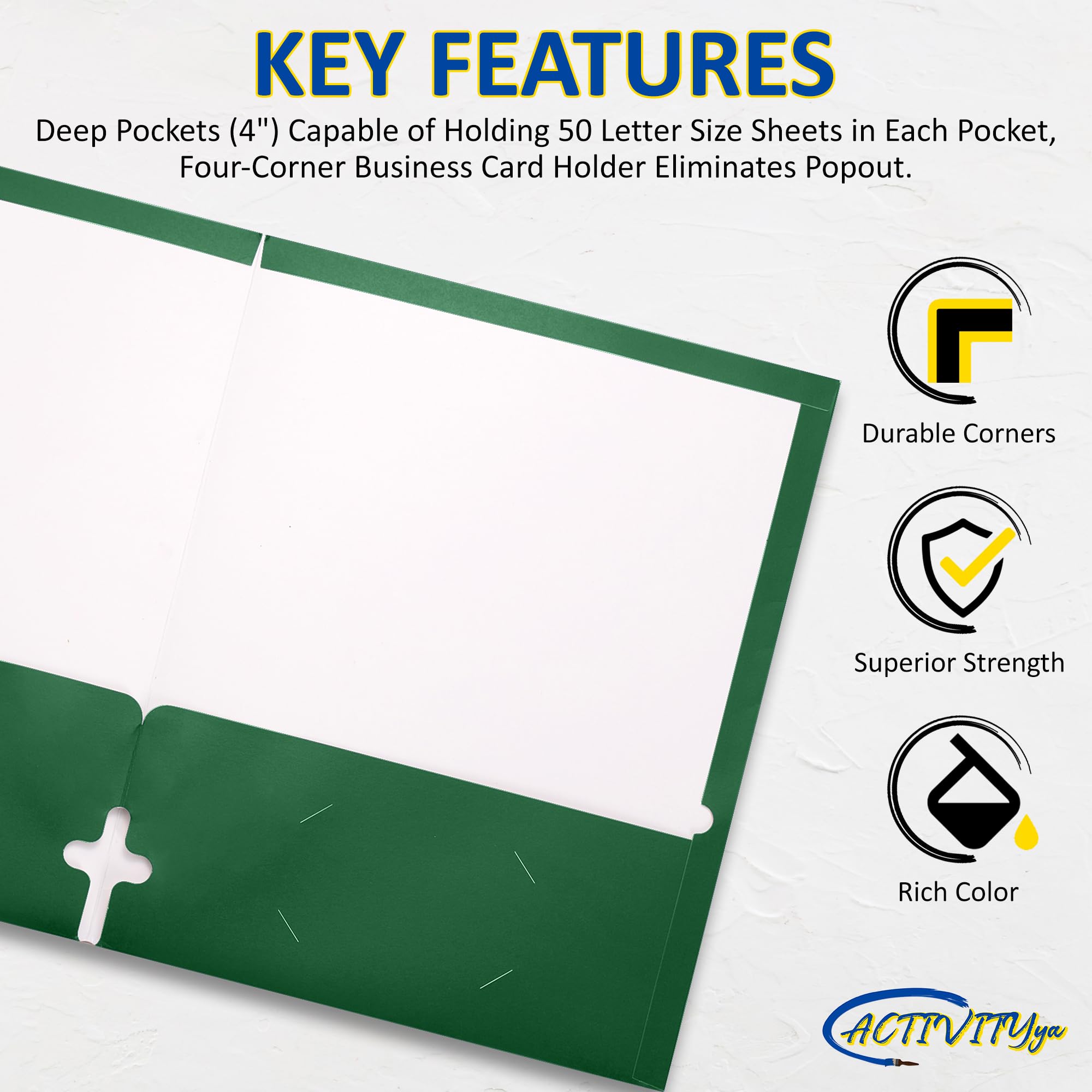Snapklik.com : 10 Pack Two Pocket Folders, Green, Strong Thick Paper ...