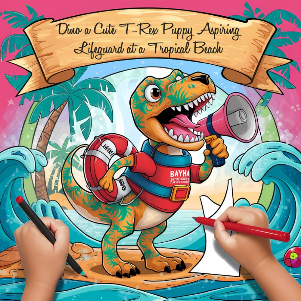 Dino a Cute T-Rex Puppy Aspiring Lifeguard at a Tropical Beach ...