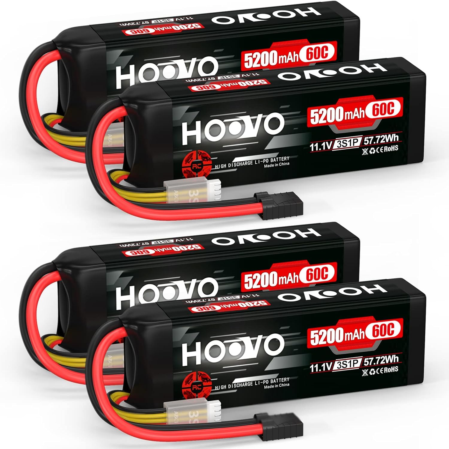Amazon.com: HOOVO 4Pack 3S LiPo Battery 11.1V 5200mAh 60C TR Plug ...