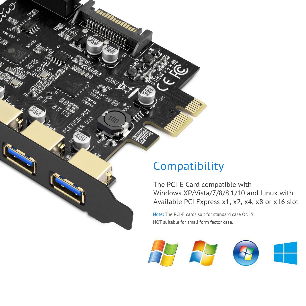 Rivo PCI Express Riser USB 3.0 Card 5-Port PCI Extender Card and 4 Pin ...