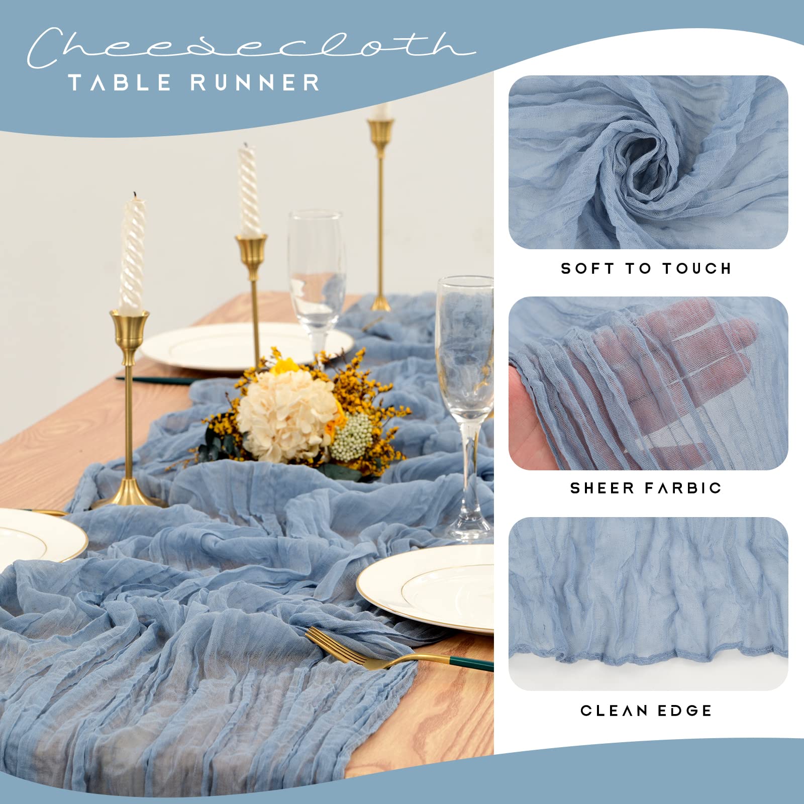 Snapklik.com : 12 Pack Cheesecloth Table Runner 35 X 120 Inch Long Boho ...