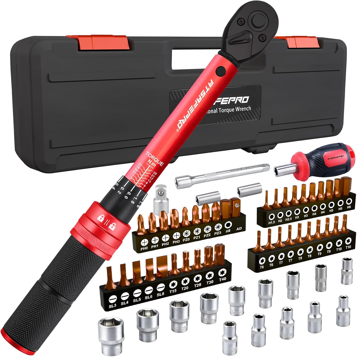 ATsafepro 61PCS Bike Torque Wrench Set 1-25 Nm, Small Torque Wrench 1/4 ...