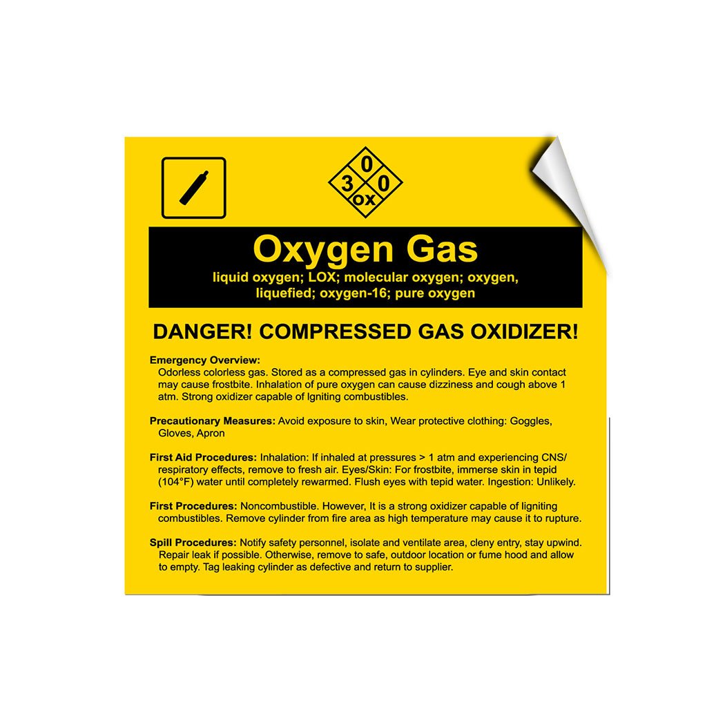 Oxygen Gas Liquid Oxygen; Lox; Molecular Oxygen Hazard Label Decal ...