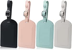 Redamancy 4 Pcs Luggage Tags, Leather Suitcase Tags, Luggage Tags for Suitcases with Adjustable ...