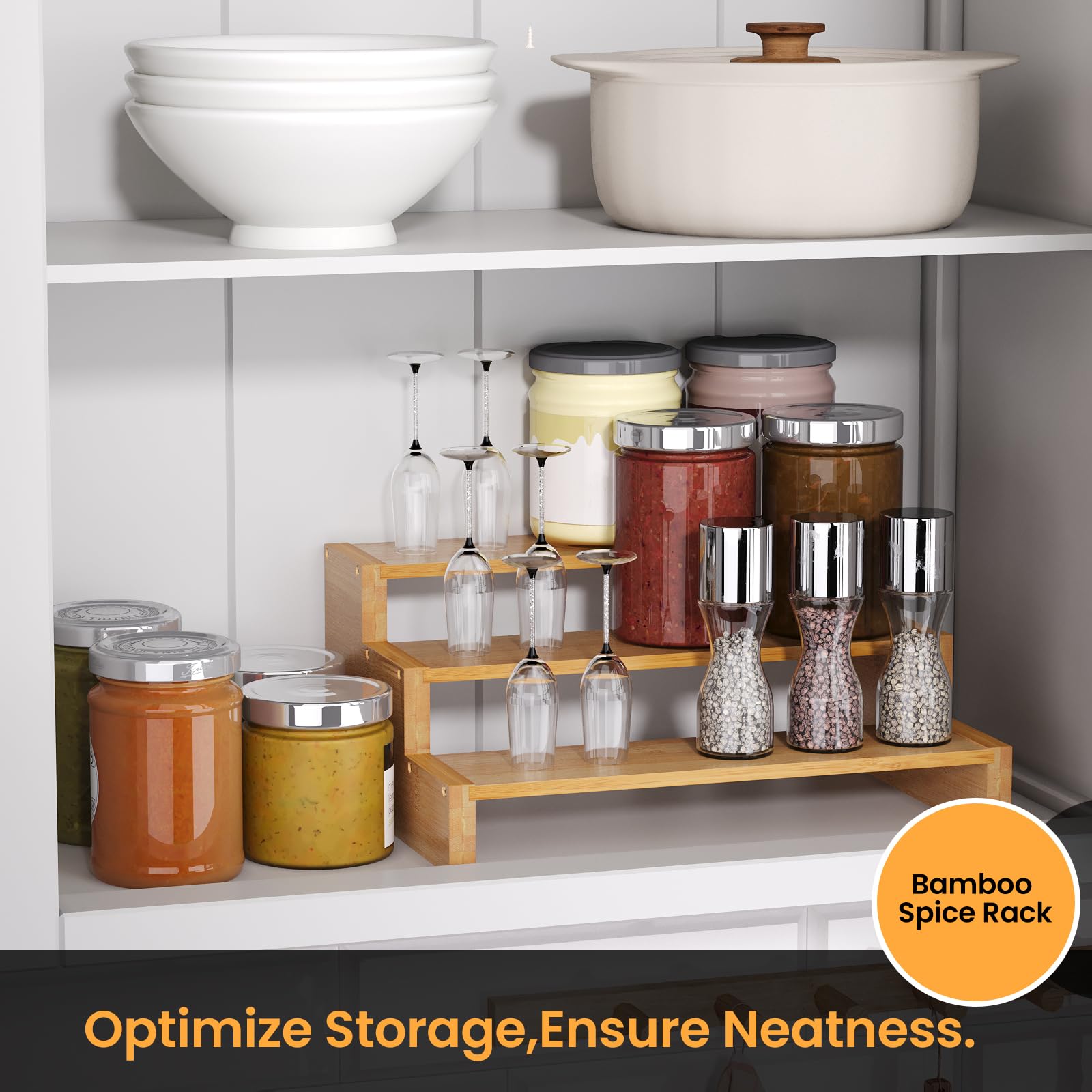Snapklik.com : Spice Rack,3 Tier Bamboo Cabinet Organizer For ...
