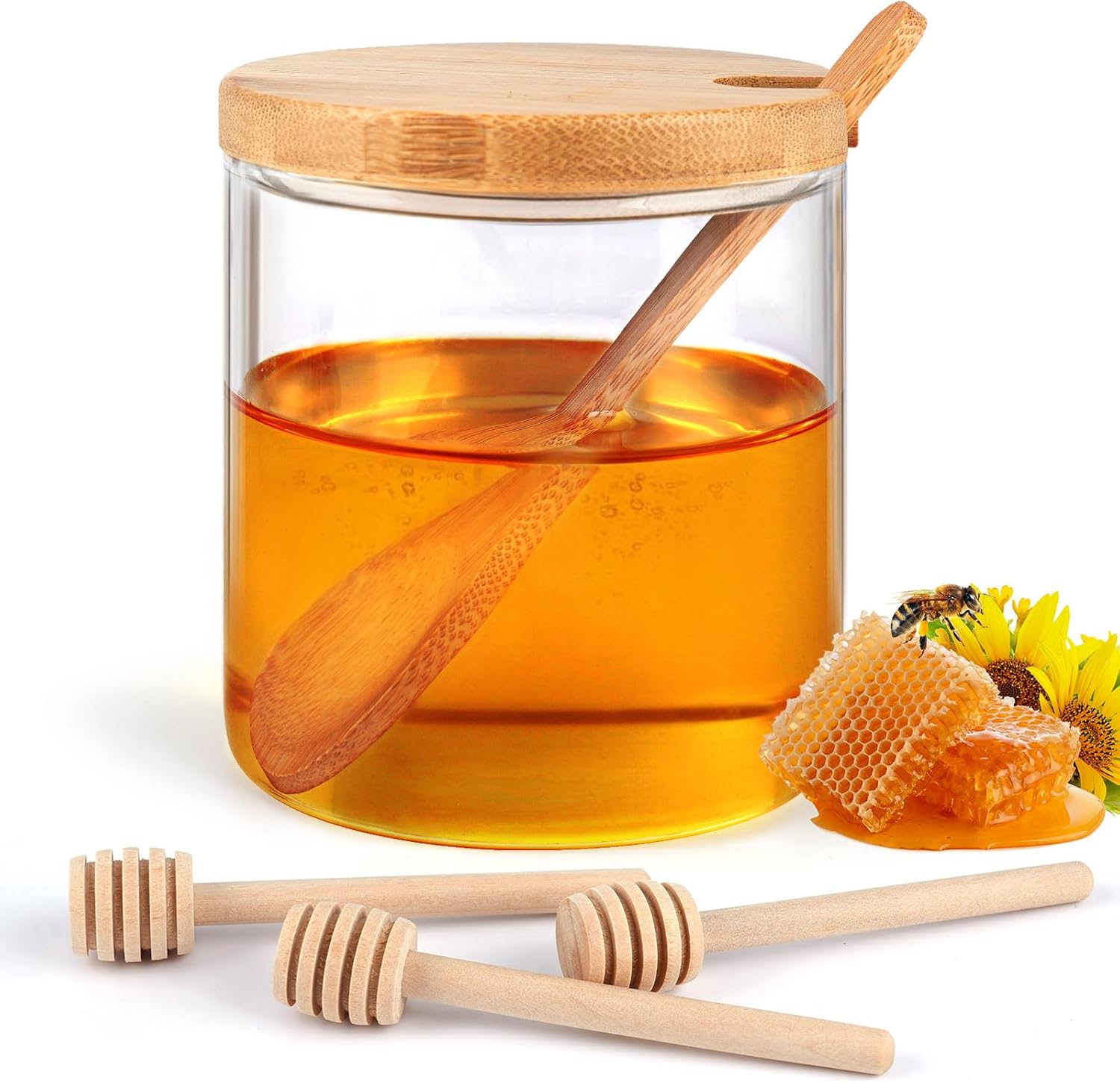 Amazon.com: Gasgimos Honey Pot with Sticks, Glass Honey Dispenser, One ...