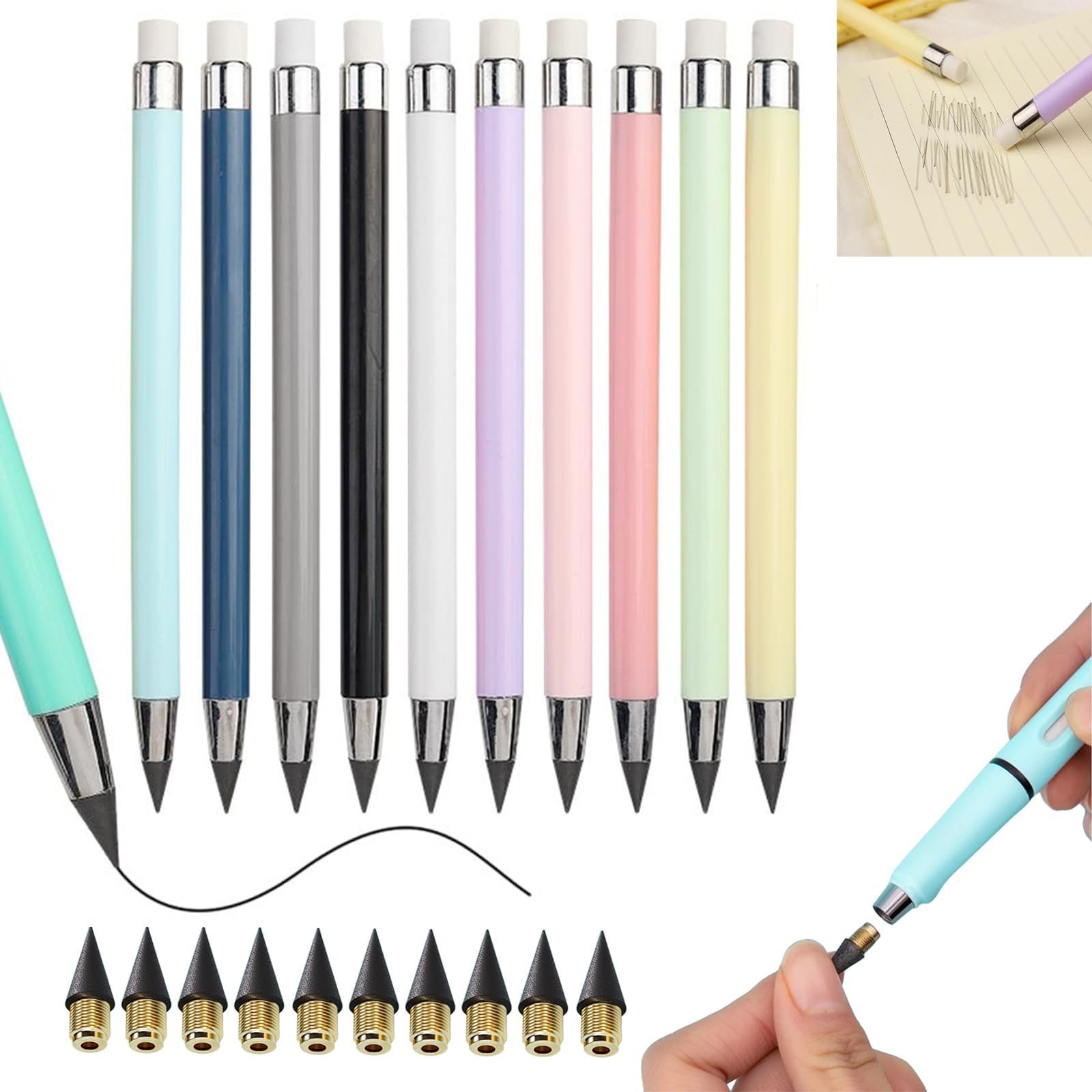 ATBEAMEN 10 Sets Inkless Magic Pencils Eternity with Eraser,10 Magic ...