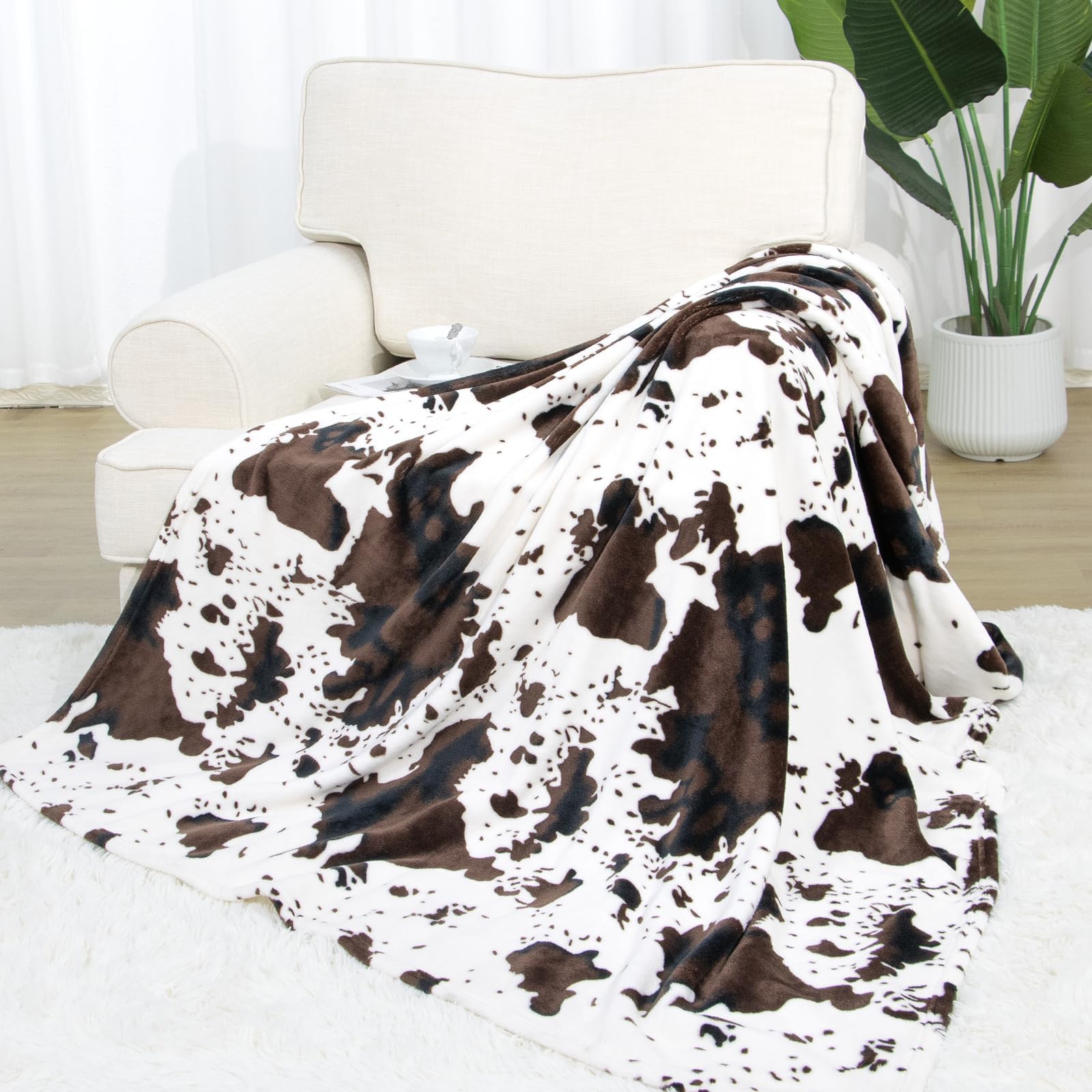 Amazon.com: Cow Print Blanket Brown and White Soft Fuzzy Fleece Blanket ...