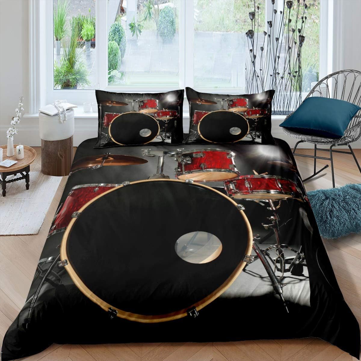 Amazon.com: Feelyou Music Duvet Cover 3D Drum Kit Print Bedding Set ...