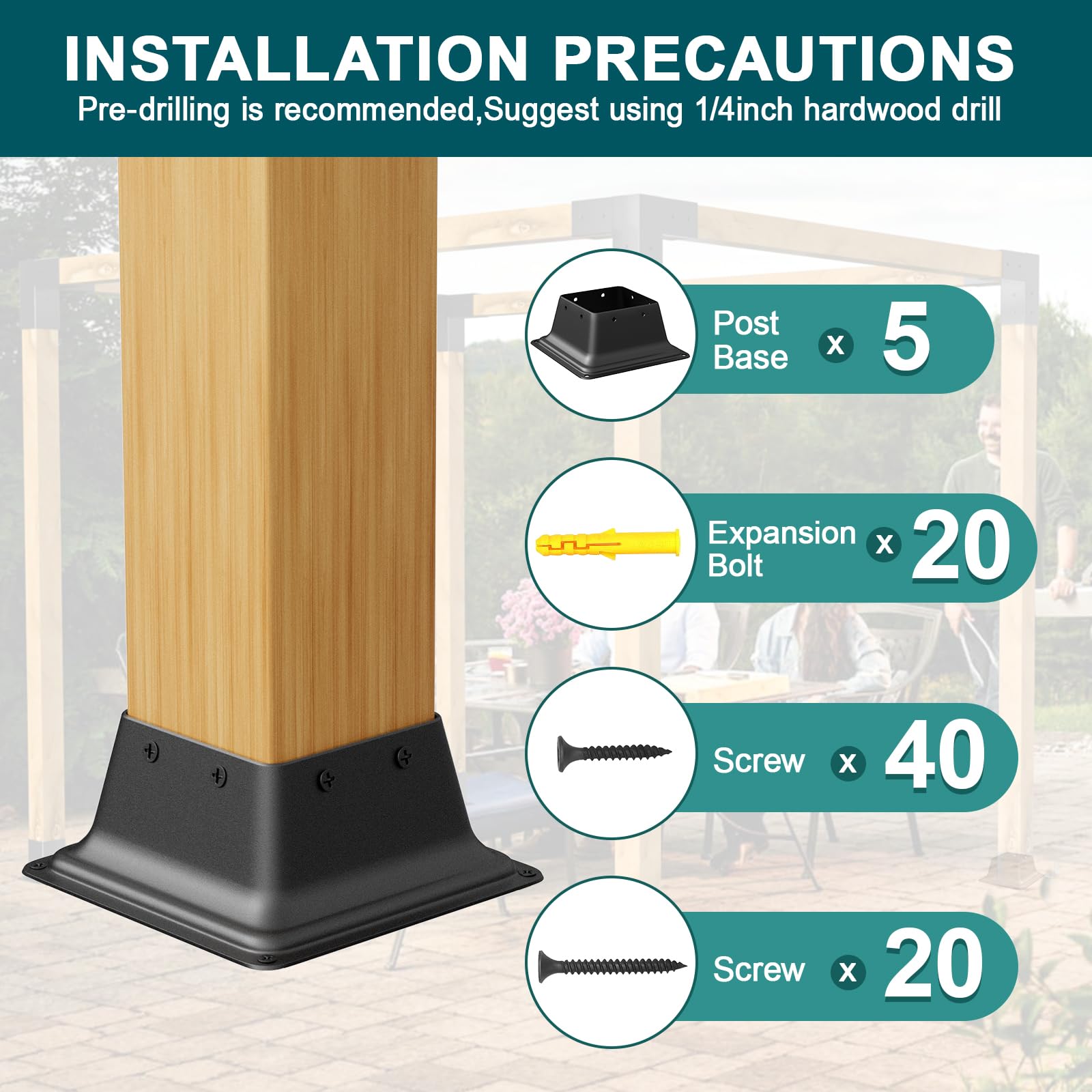 Snapklik.com : 4x4 Post Base Black Square Brackets 5PCS Internal Size 3 ...