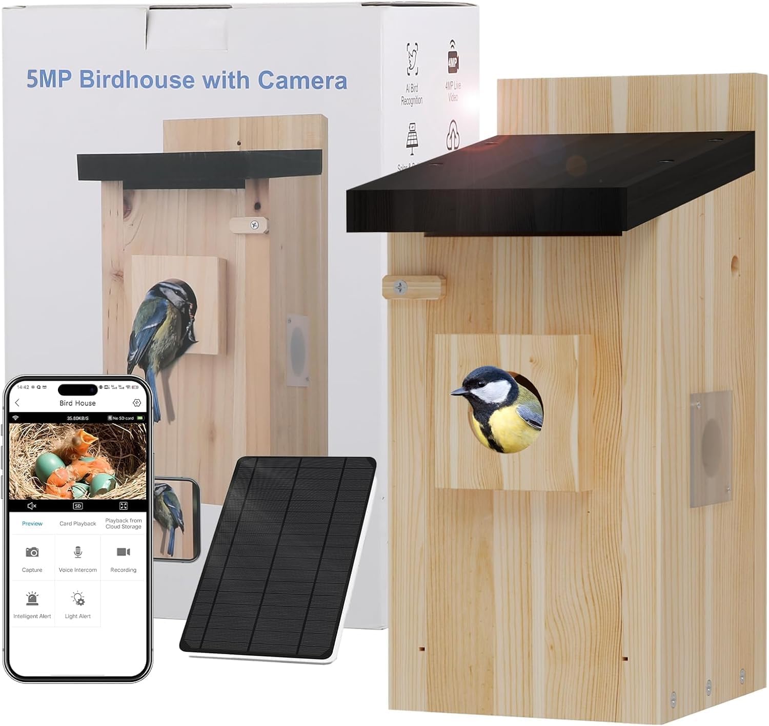 Amazon.com: Solar Powered Birdhouse with Camera - 1296p HD Battery WiFi ...
