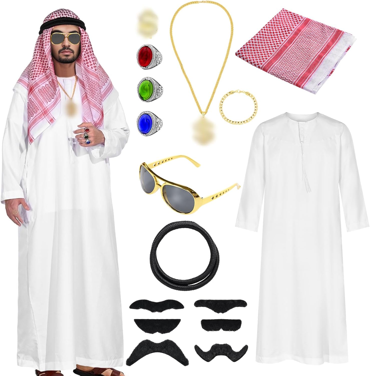 Matreeglam Arab Sheik Costume Men, Arabian Costume White with Robe ...