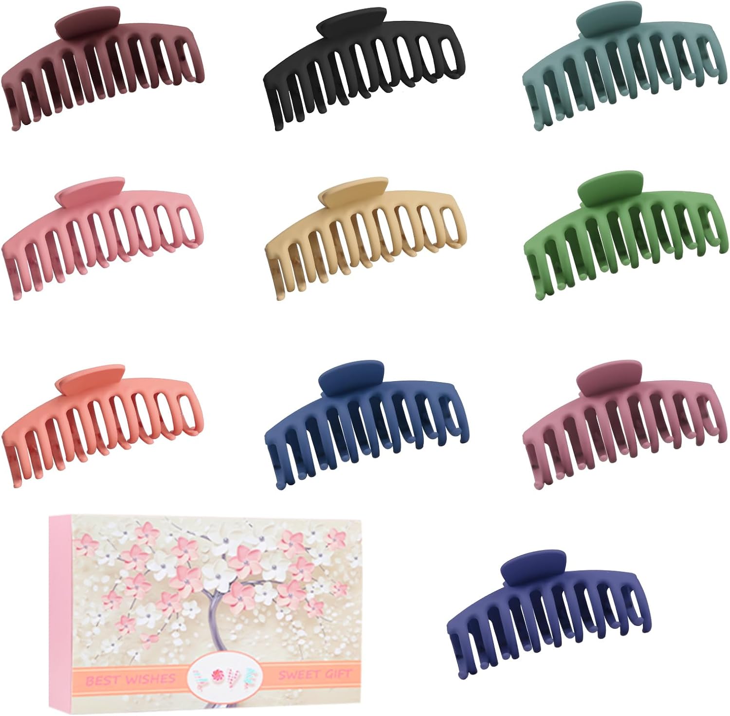 Wolfway 10 Colors Hair Big Claw Clips 4 Inch Matte Nonslip Large Hair ...