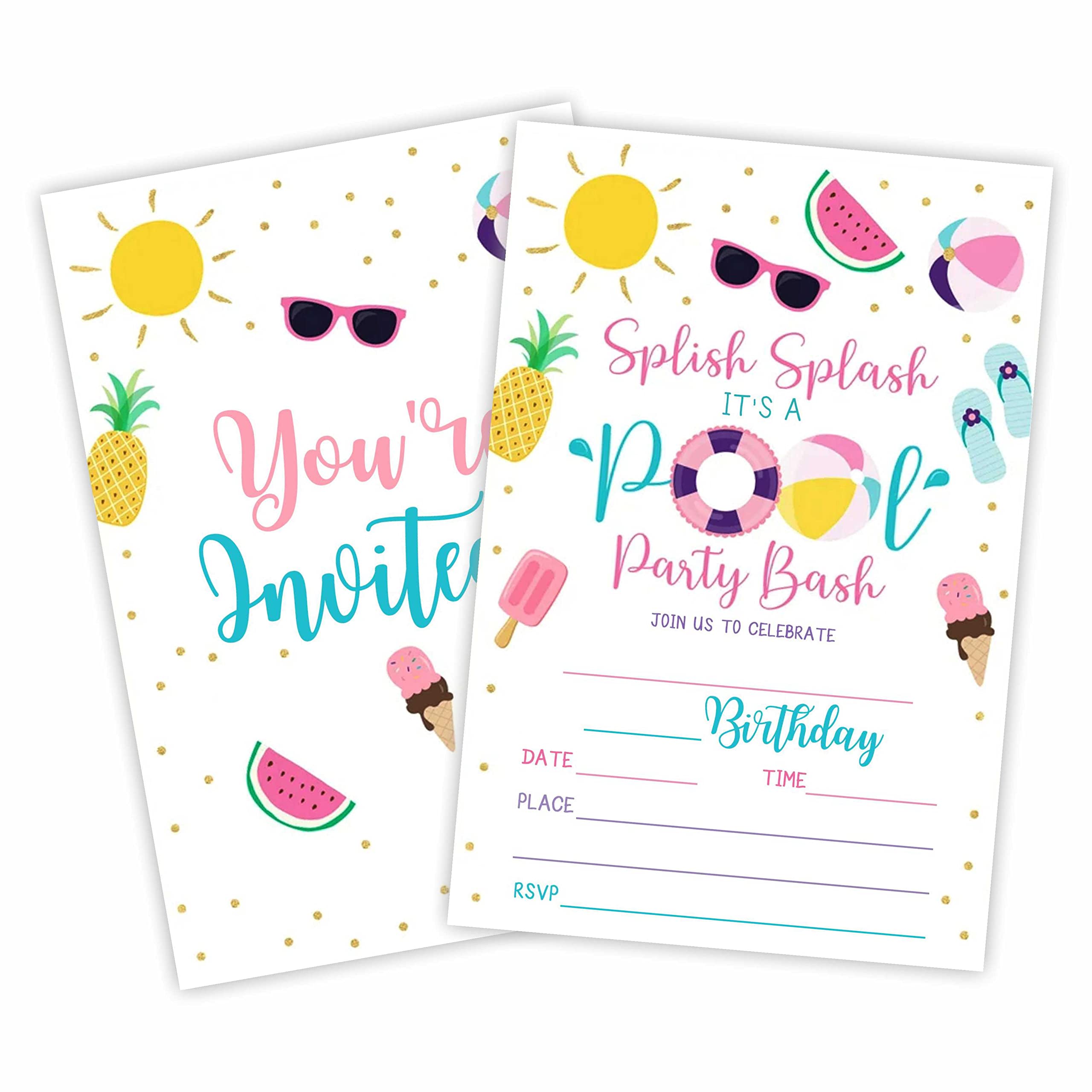 Amazon.com : Pool Party Birthday Invitation, Tropical Beach Invite ...