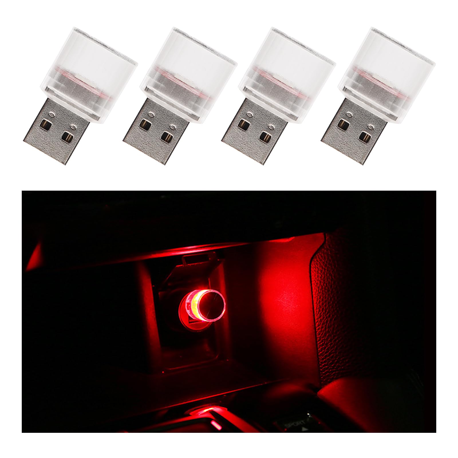 Amazon.com: Sylvil 4 PCS USB LED Car Interior Atmosphere Lights, Plug ...