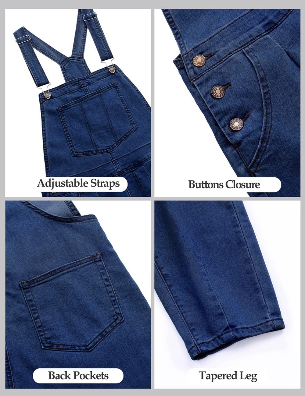 Snapklik.com : Womens Casual Adjustable Straps Denim Bib Overalls Deep ...