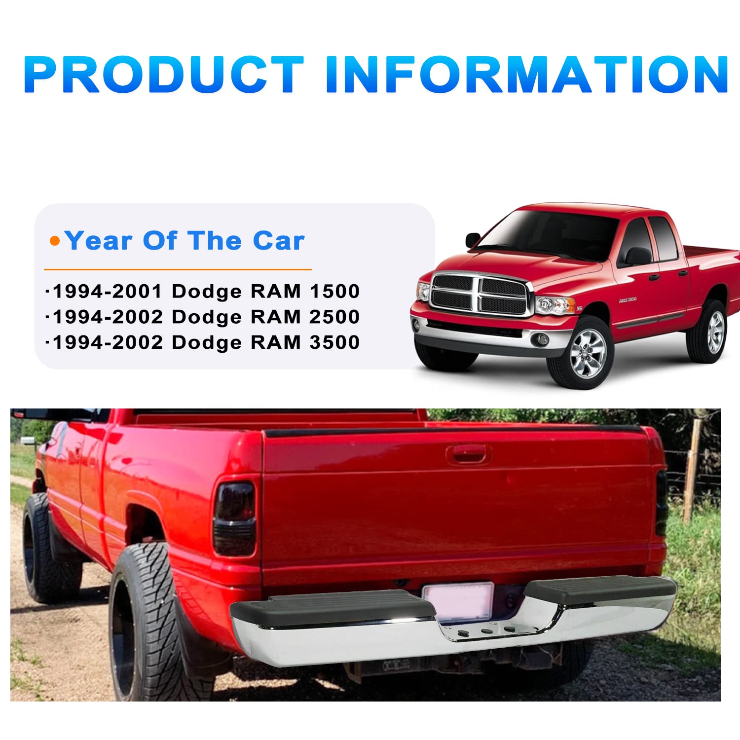 Snapklik.com : Rear Bumper Assembly Fits For 1994-2001 Dodge Ram 1500 ...