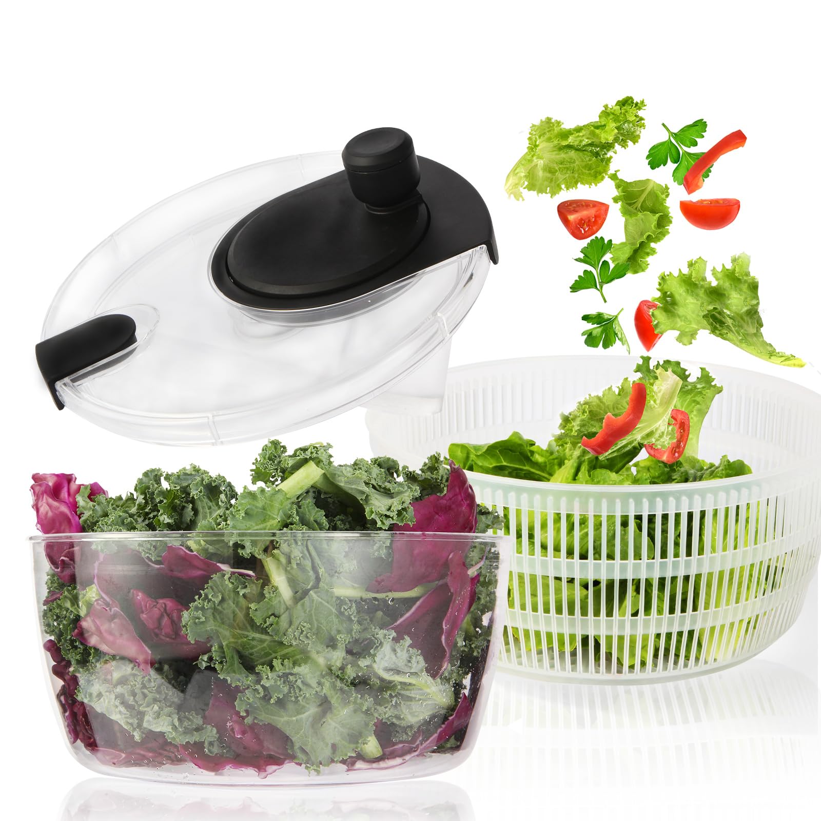 Amazon.com: Santozz Rotary Salad Spinner with Bowl 4.2Qt, Lettuce Dryer ...