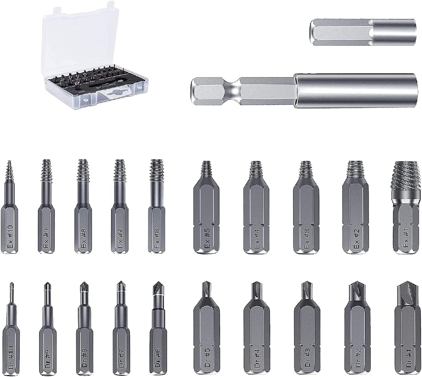 22 Pieces Silver Damaged Screw Extractor Set, Easy Out Stripped Screw ...