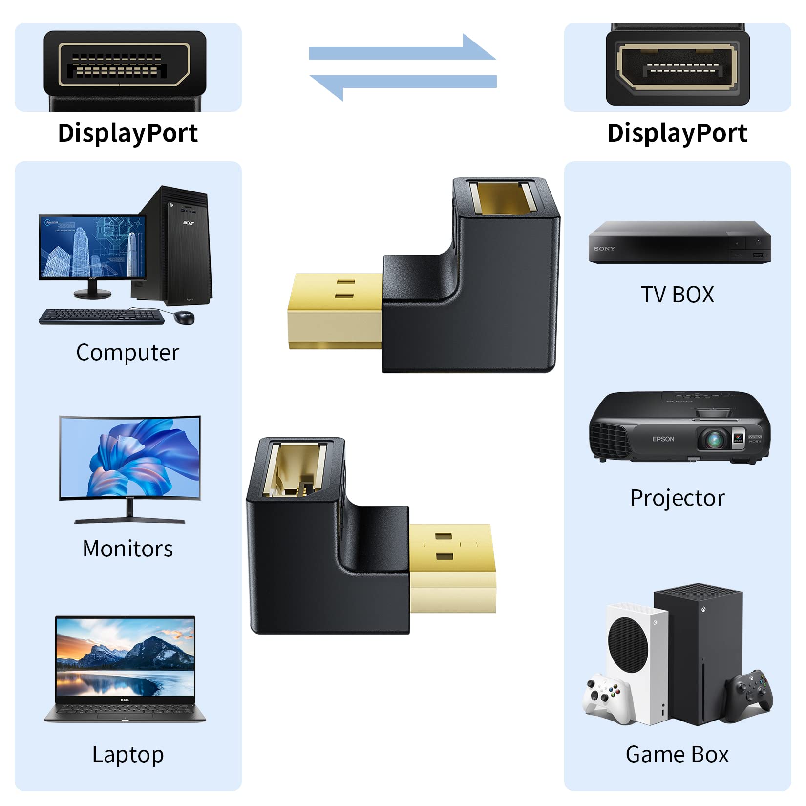 Buy 90 Degree Displayport Cable Adapter Converter UP/Down DP Adapter ...