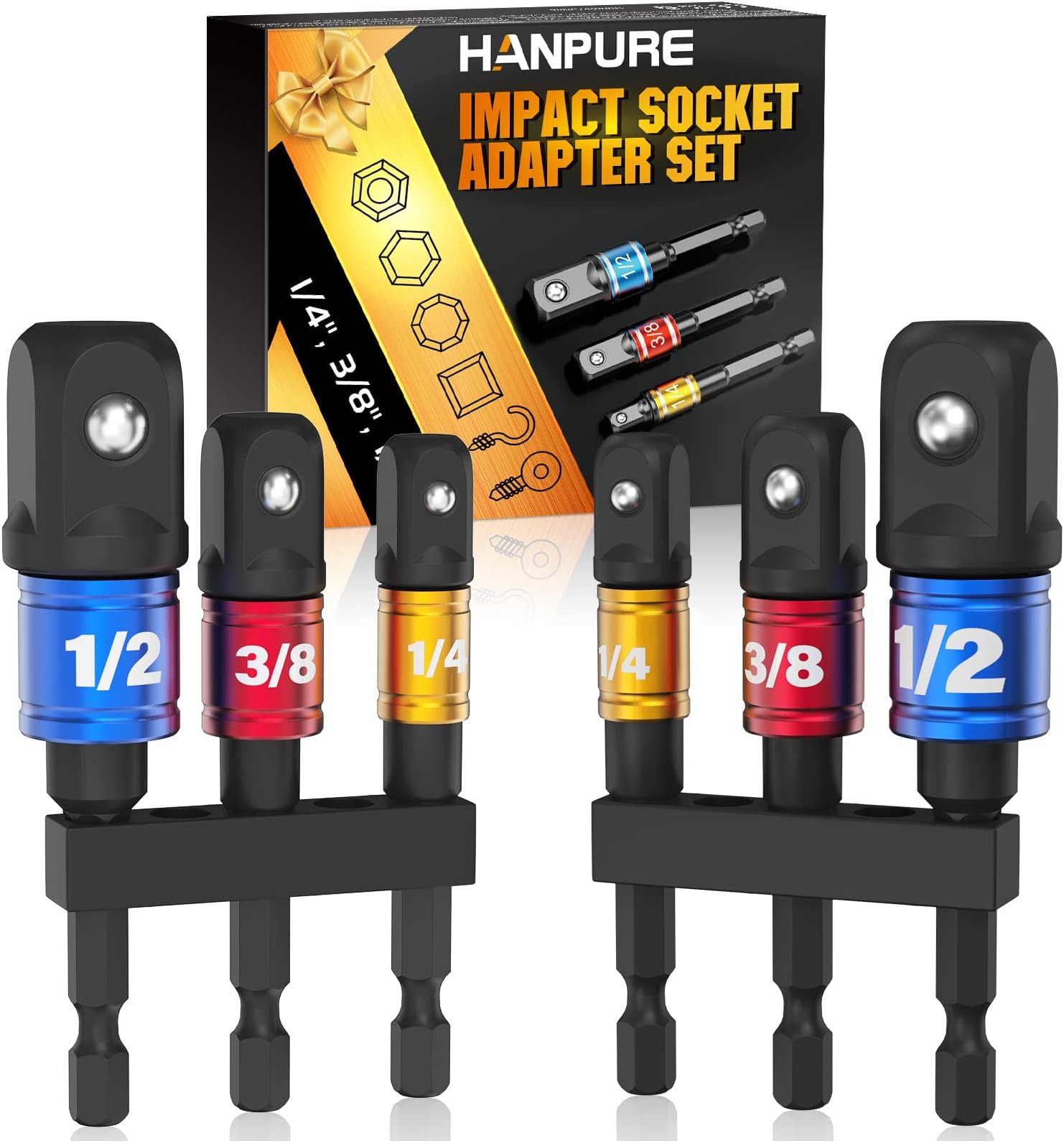 8 Pcs Drill Bit Adapter Impact Grade Socket Adapter Set Hex Shank Drill ...