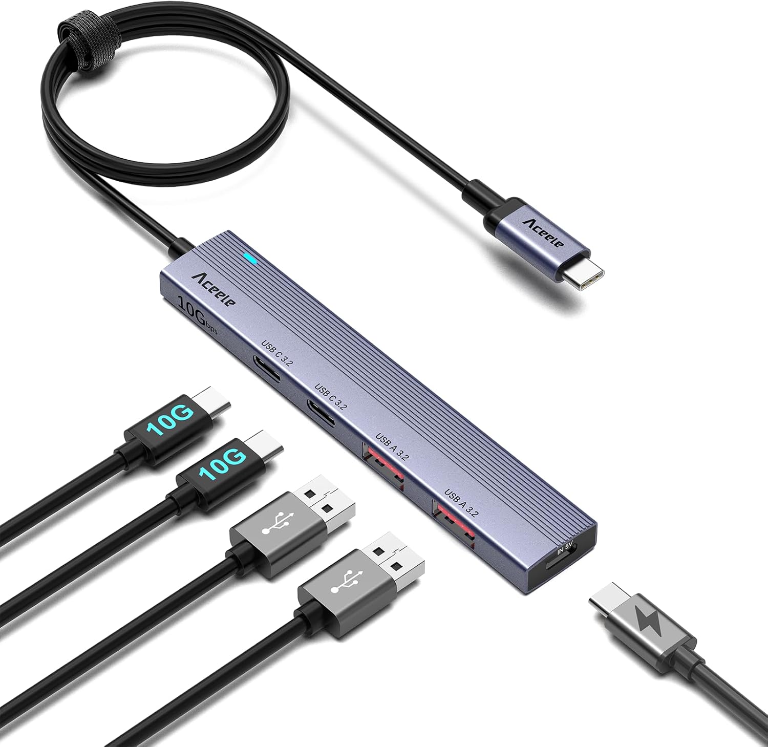 Hub USB C Aceele da 10 Gbps con 2 Porte USB-A e 2 Porte USB-C, Adattatore USB 3.2 Gen 2 con Cavo ...