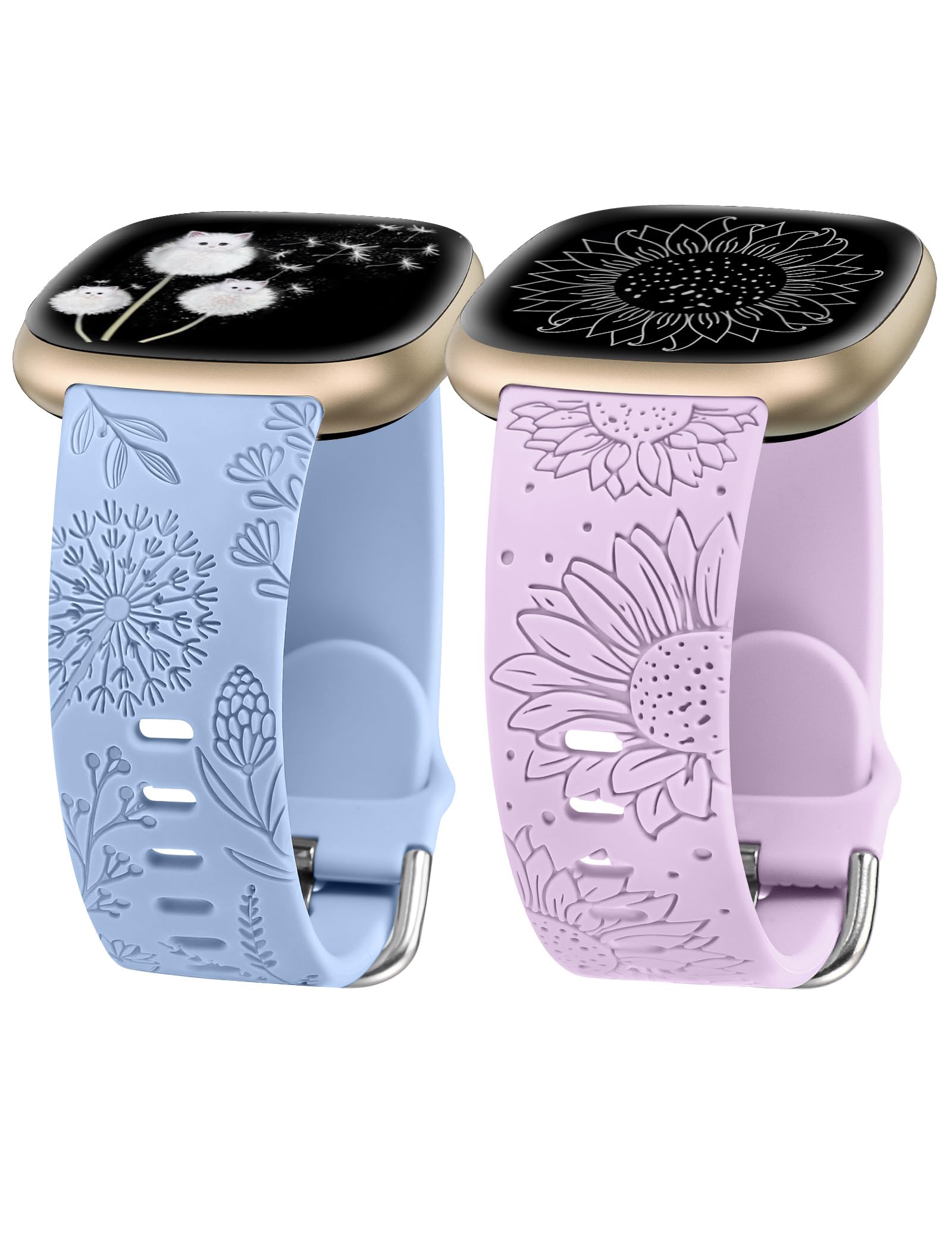 Amazon.com: Minyee 2 Packs Floral Engraved Band Compatible with Fitbit ...